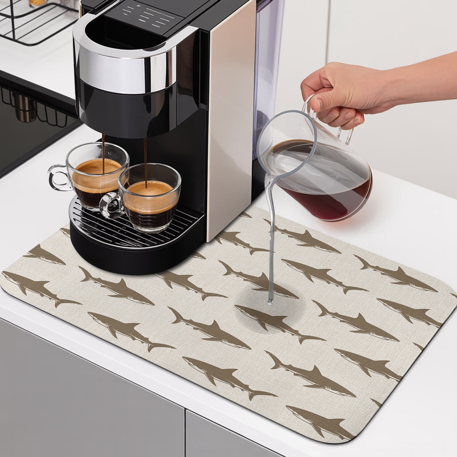 Abstract Sharks Dish Drying Mats for Kitchen Counter, Vintage Brown ...