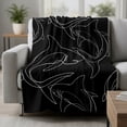 Abstract Sharks Fleece Throw Blanket Black Background Line Fish Ocean ...