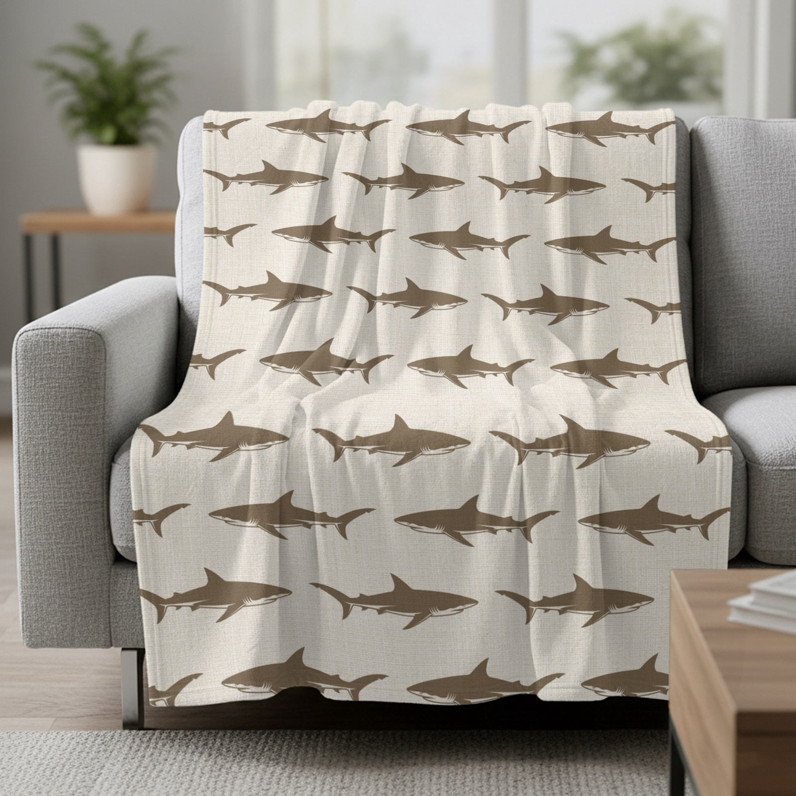 Abstract Sharks Fleece Throw Blanket Vintage Brown Fish Simple Style ...