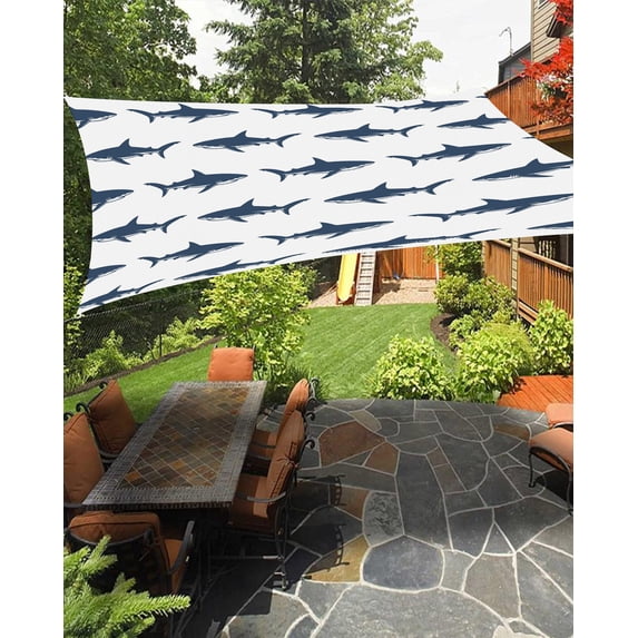Abstract Sharks Sun Shade Sail 8'X10' Navy Blue Fish Simple Style Ocean ...