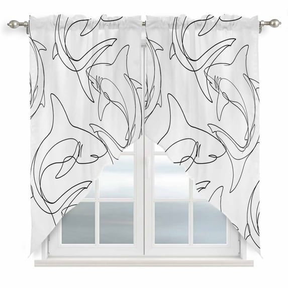 Abstract Sharks Swag Curtain Valance for Window 2 Panels Black Line ...