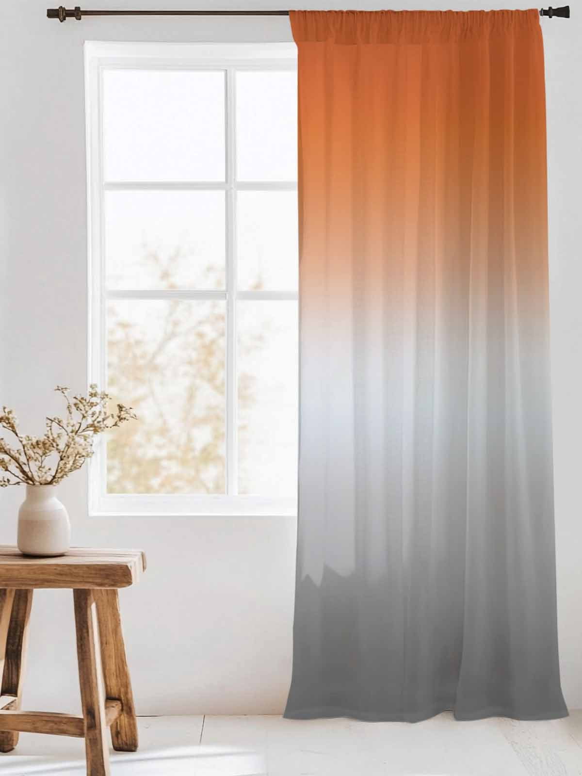 Abstract Sheer Curtains 108 Inch Long 1 Panel Orange Grey Gradient ...