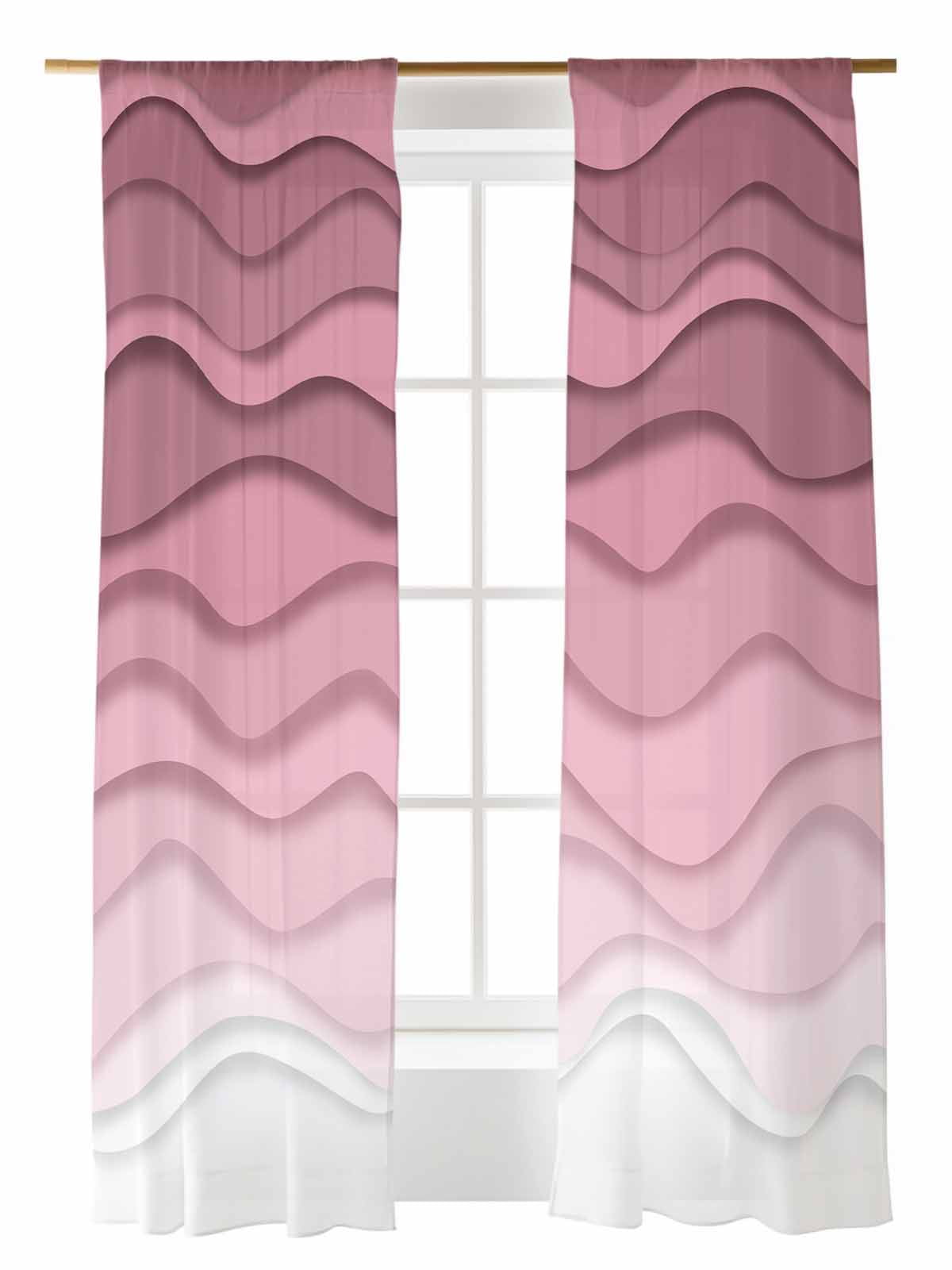 Abstract Sheer Curtains 2 Panels Set Pink Gradient Ocean Waves Sandy ...