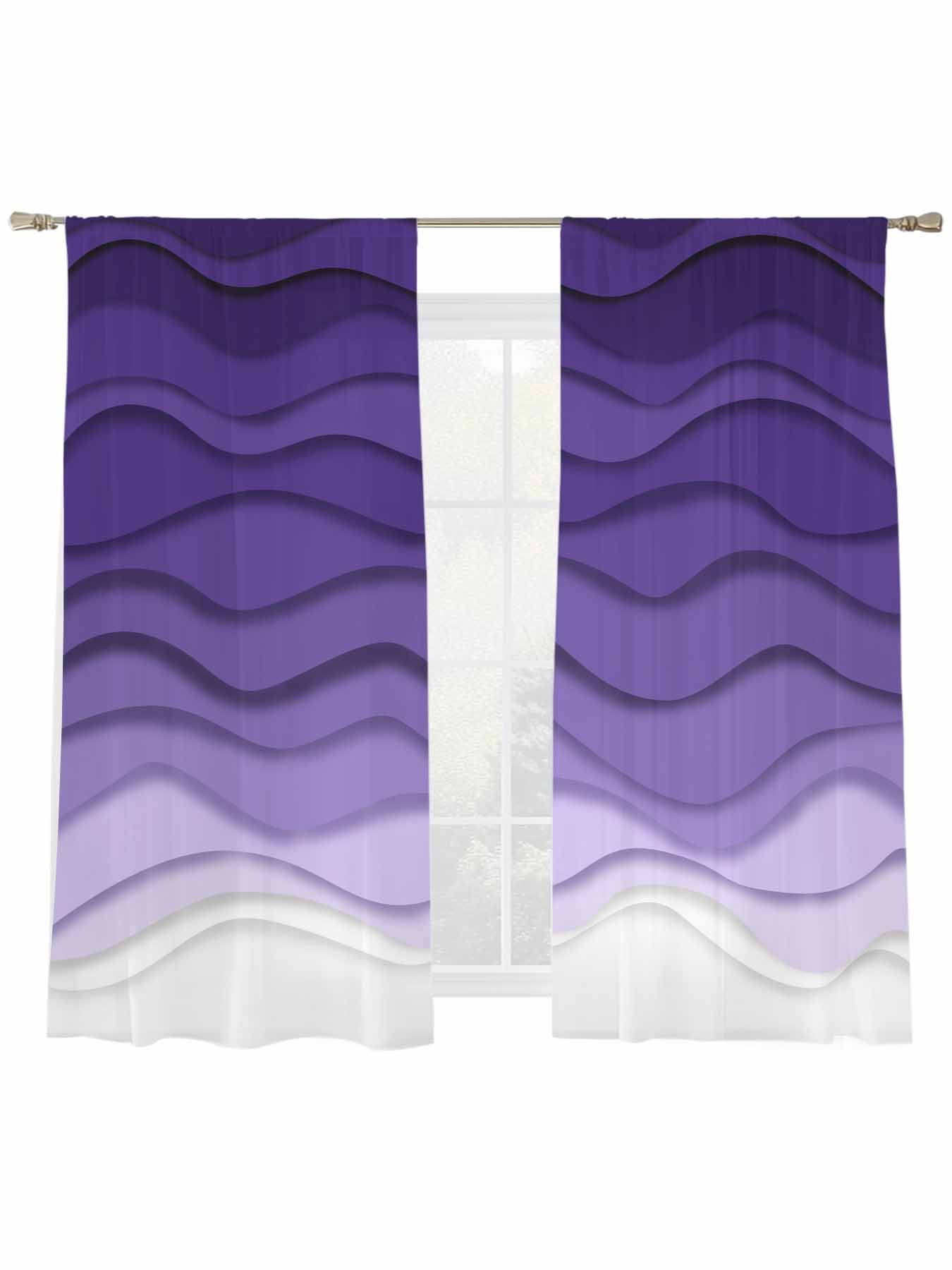 Abstract Sheer Curtains 2 Panels Set Purple Gradient Ocean Waves Sandy ...