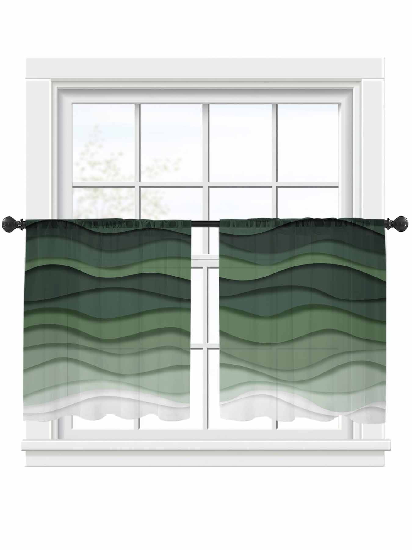 Abstract Sheer Curtains 2 Panels Set Sage Green Gradient Ocean Waves ...