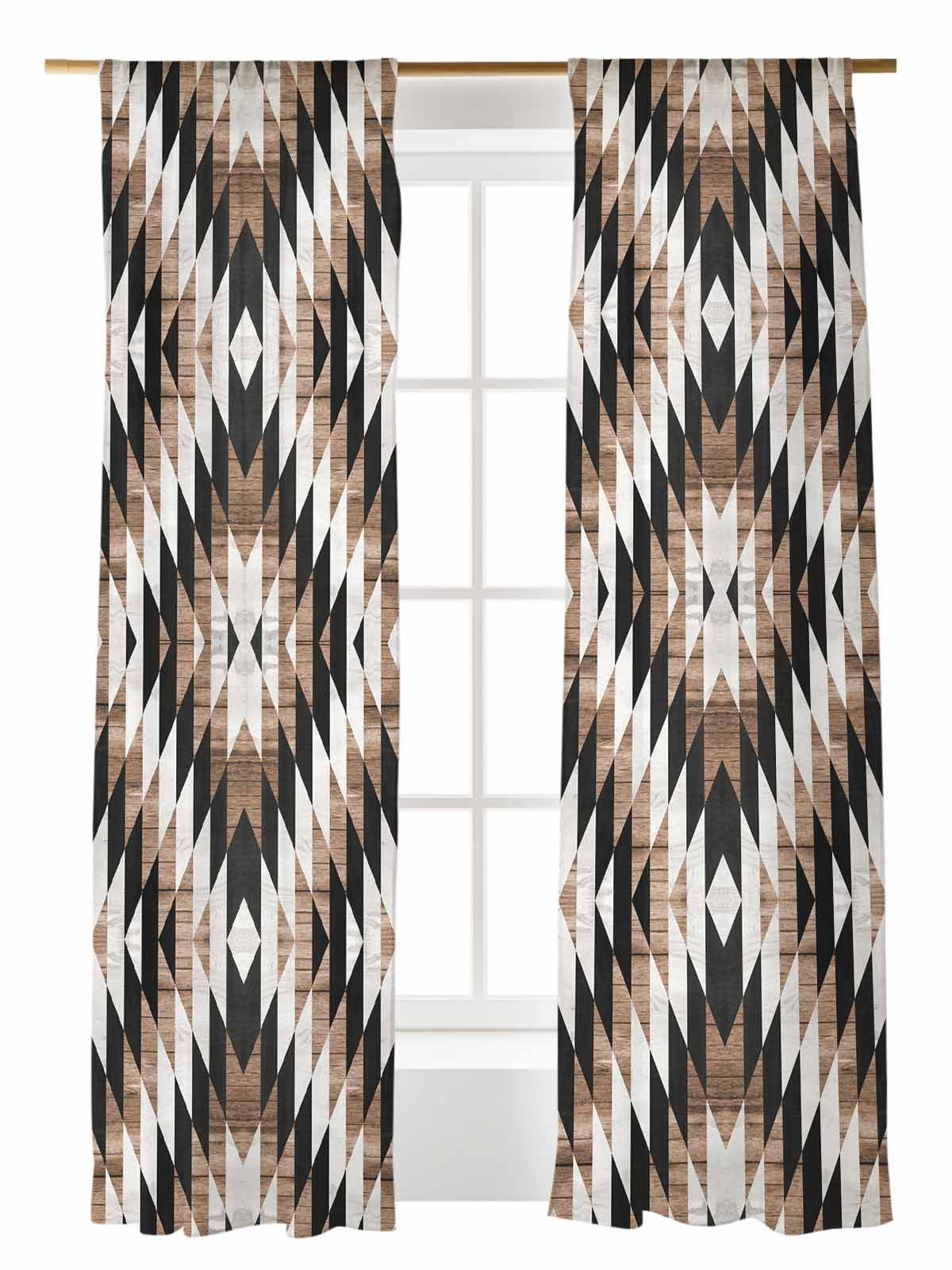 Abstract Sheer Curtains 2 Panels Set Tribal Geometric Pattern Brown ...