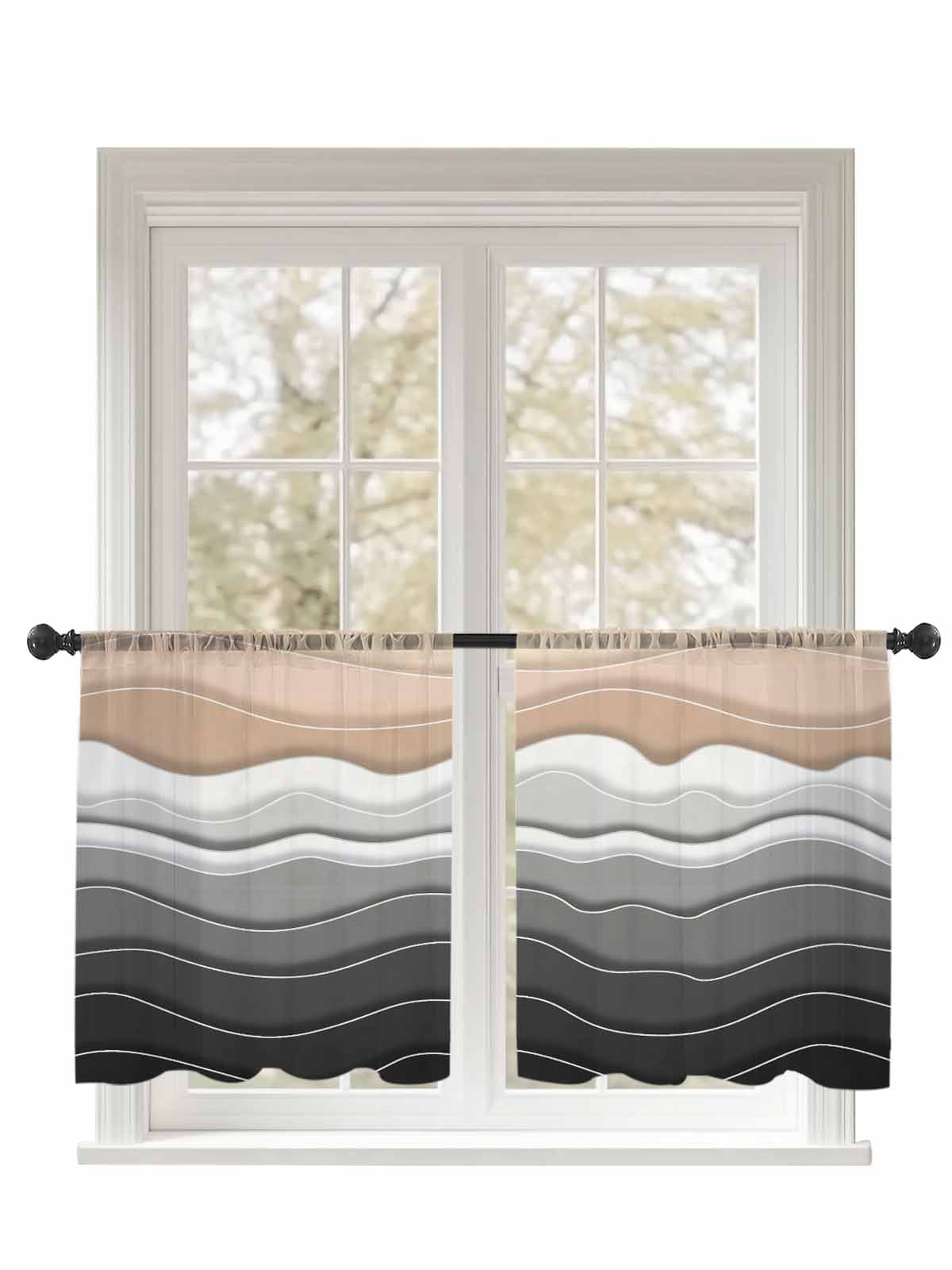 Abstract Sheer Curtains 54 Inch Long 2 Panels, Gray Brown Gradient ...
