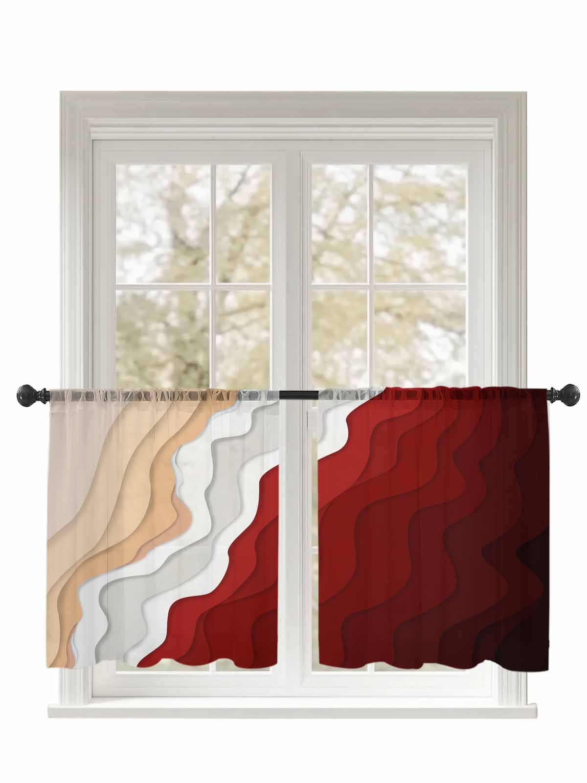 Abstract Sheer Curtains 54 Inch Long 2 Panels, Red Gradient Ocean Beach ...