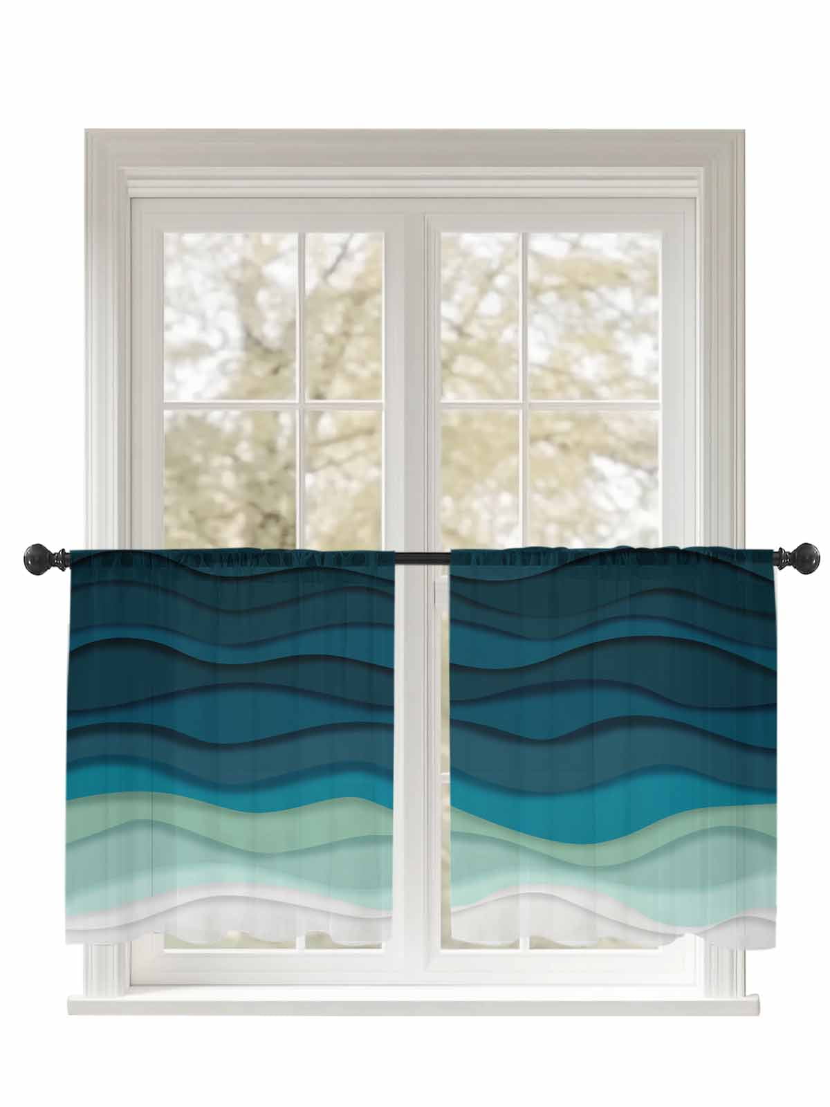 Abstract Sheer Curtains 54 Inch Long 2 Panels, Water Duck Green ...