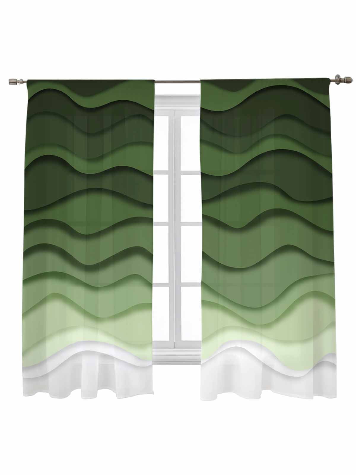 Abstract Sheer Curtains 63 Inch Long 2 Panels, Green Gradient Ocean ...
