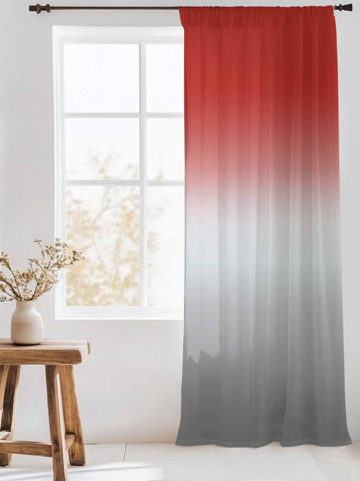 Abstract Sheer Curtains 84 Inch Long 1 Panel Red Grey Gradient Modern ...