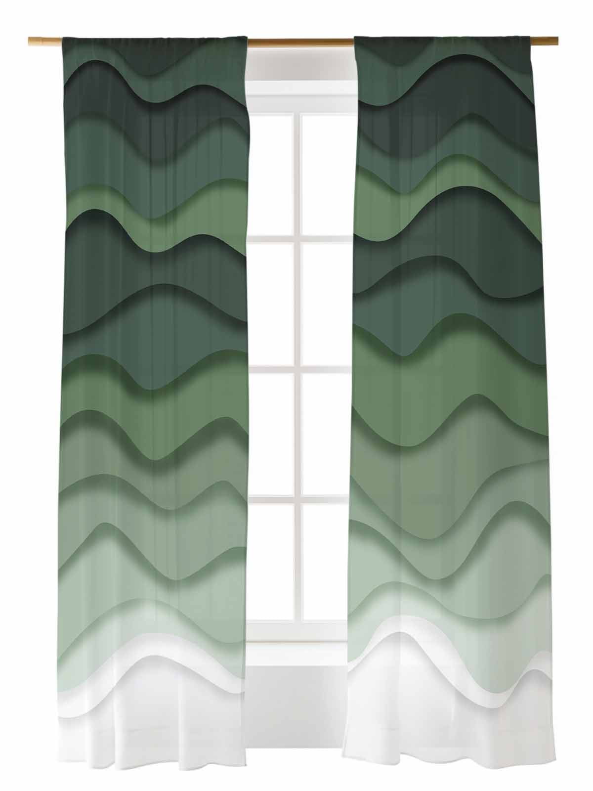 Abstract Sheer Curtains 84 Inch Long 2 Panels, Sage Green Gradient ...