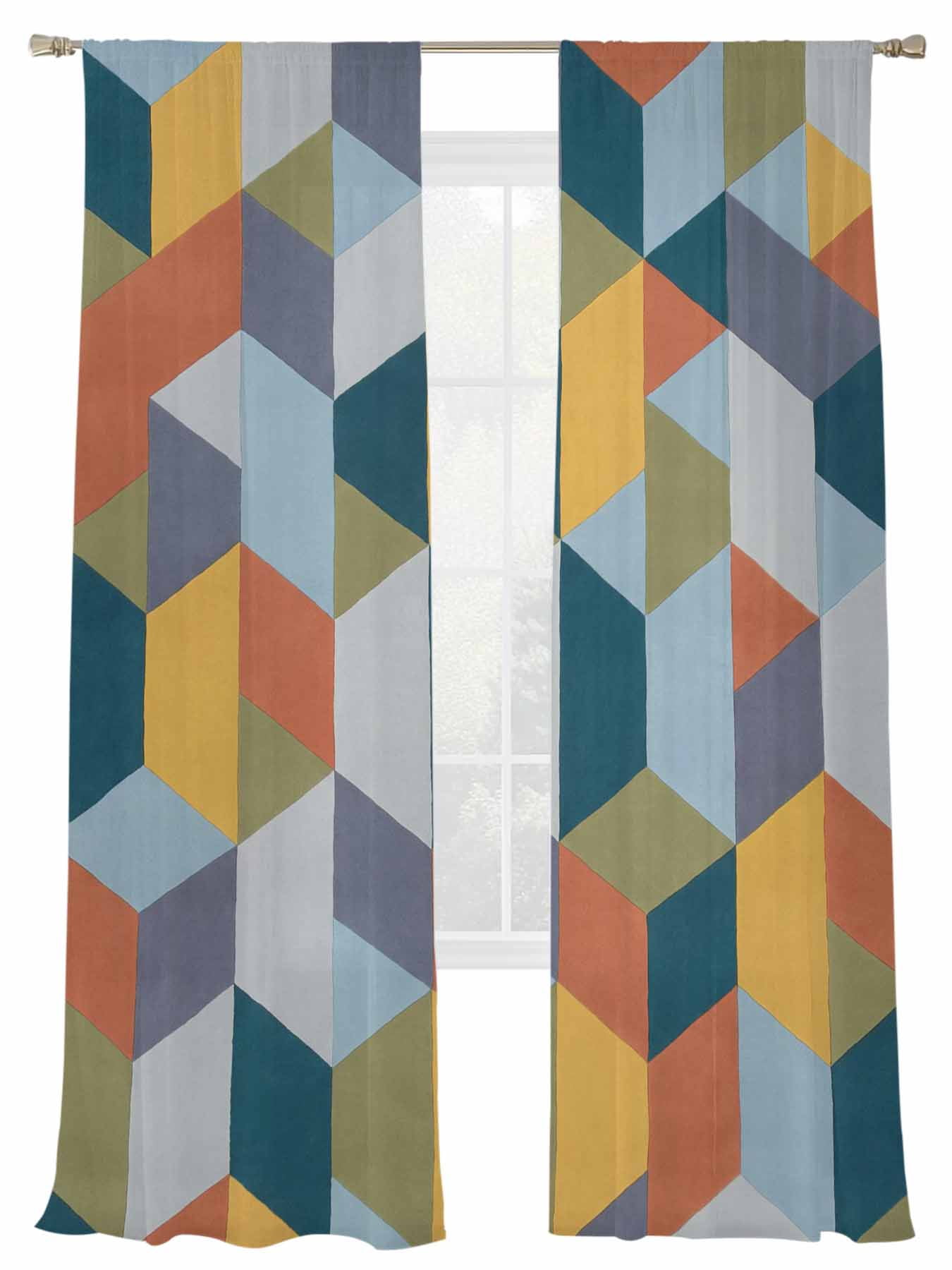 Abstract Sheer Curtains 84 inches Long 2 Panels Set Sheer Drapes Rod ...