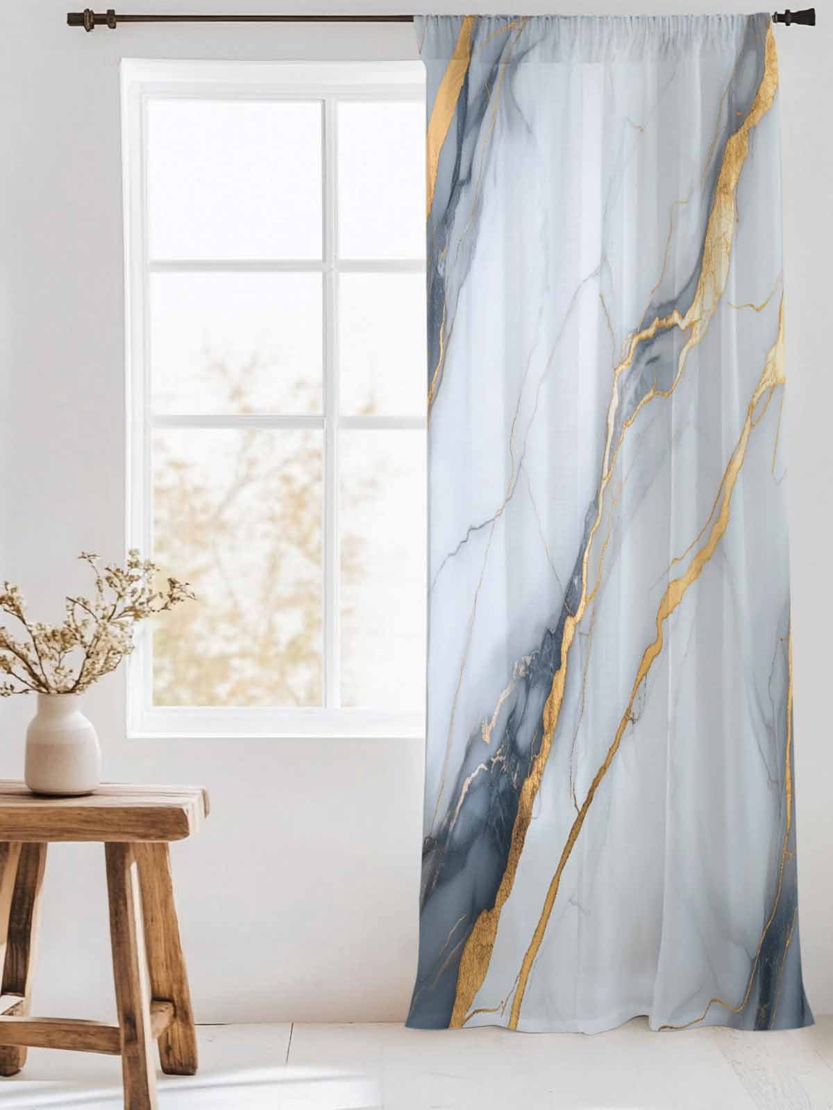 Abstract Sheer Curtains 96 Inch Long 1 Panel Grey White Marble Texture ...