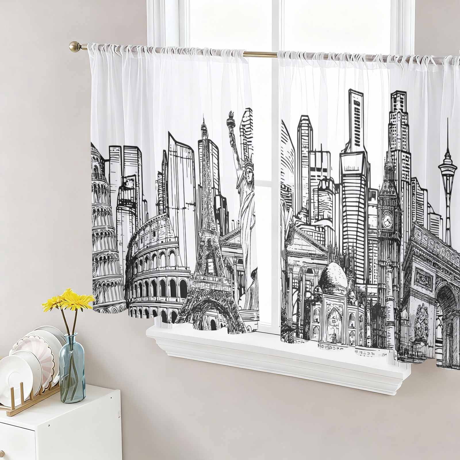 Abstract Sheer Curtains for Living Room Bedroom, Black and White Global ...