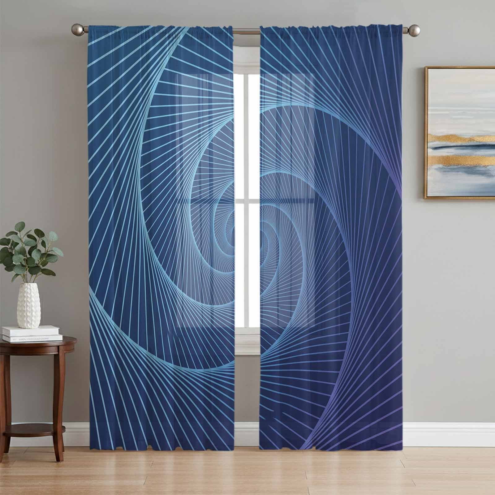 Abstract Sheer Curtains for Living Room Bedroom, Blue Stripe Geometric ...