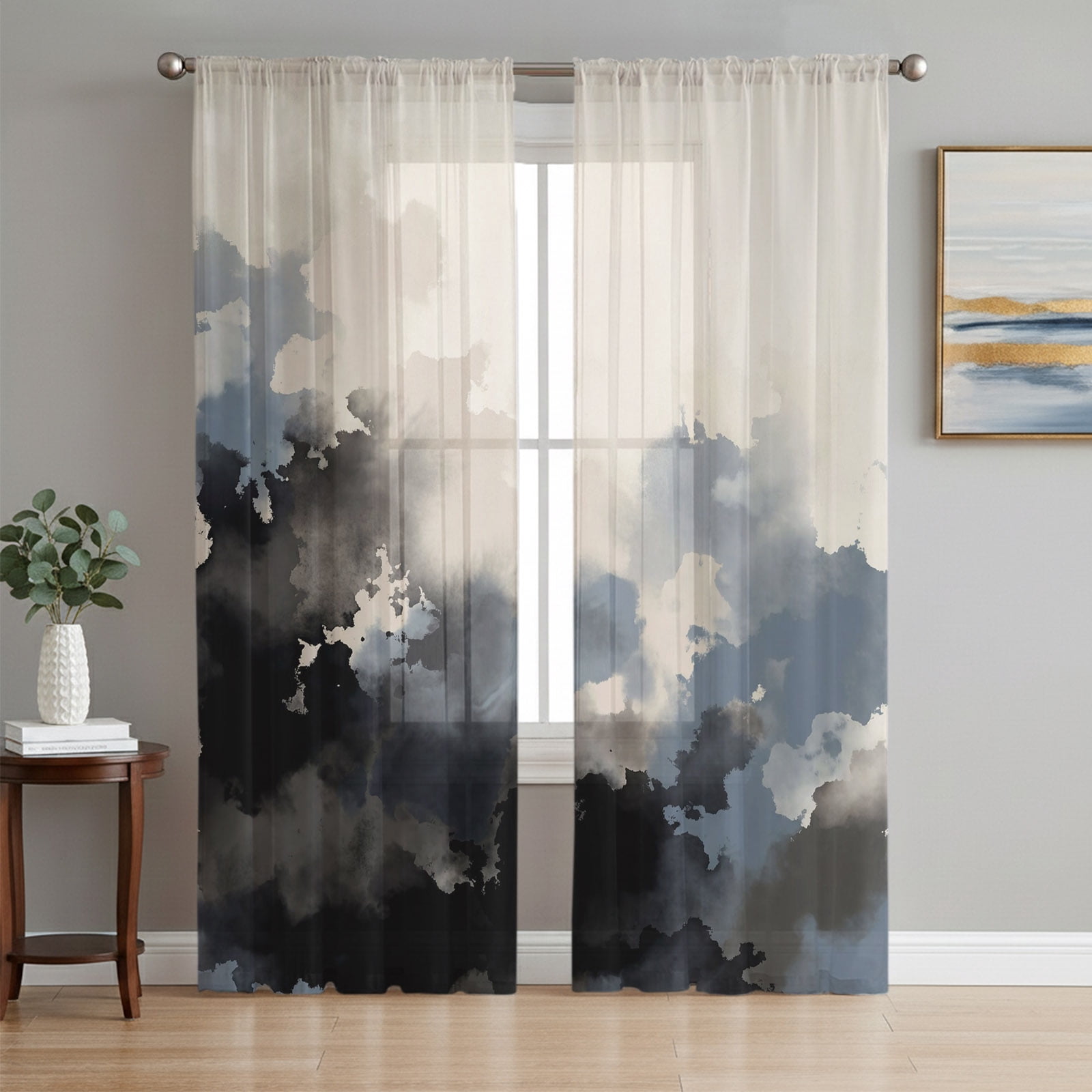 Abstract Sheer Curtains for Living Room Bedroom, Oil Painting Industry ...