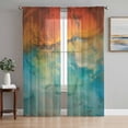 Abstract Sheer Curtains for Living Room Bedroom, Orange Teal Green ...
