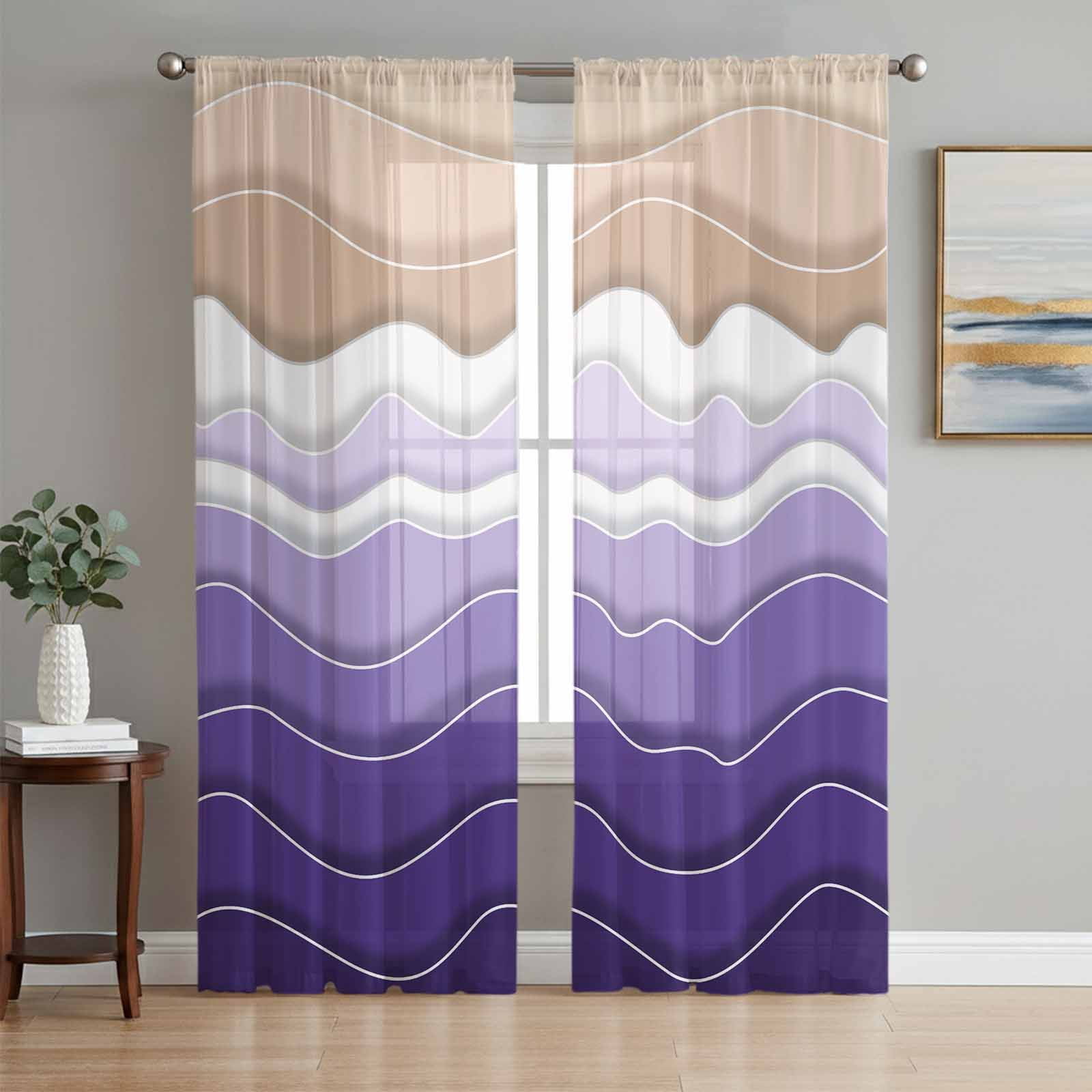 Abstract Sheer Curtains for Living Room Bedroom, Purple Brown Gradient ...