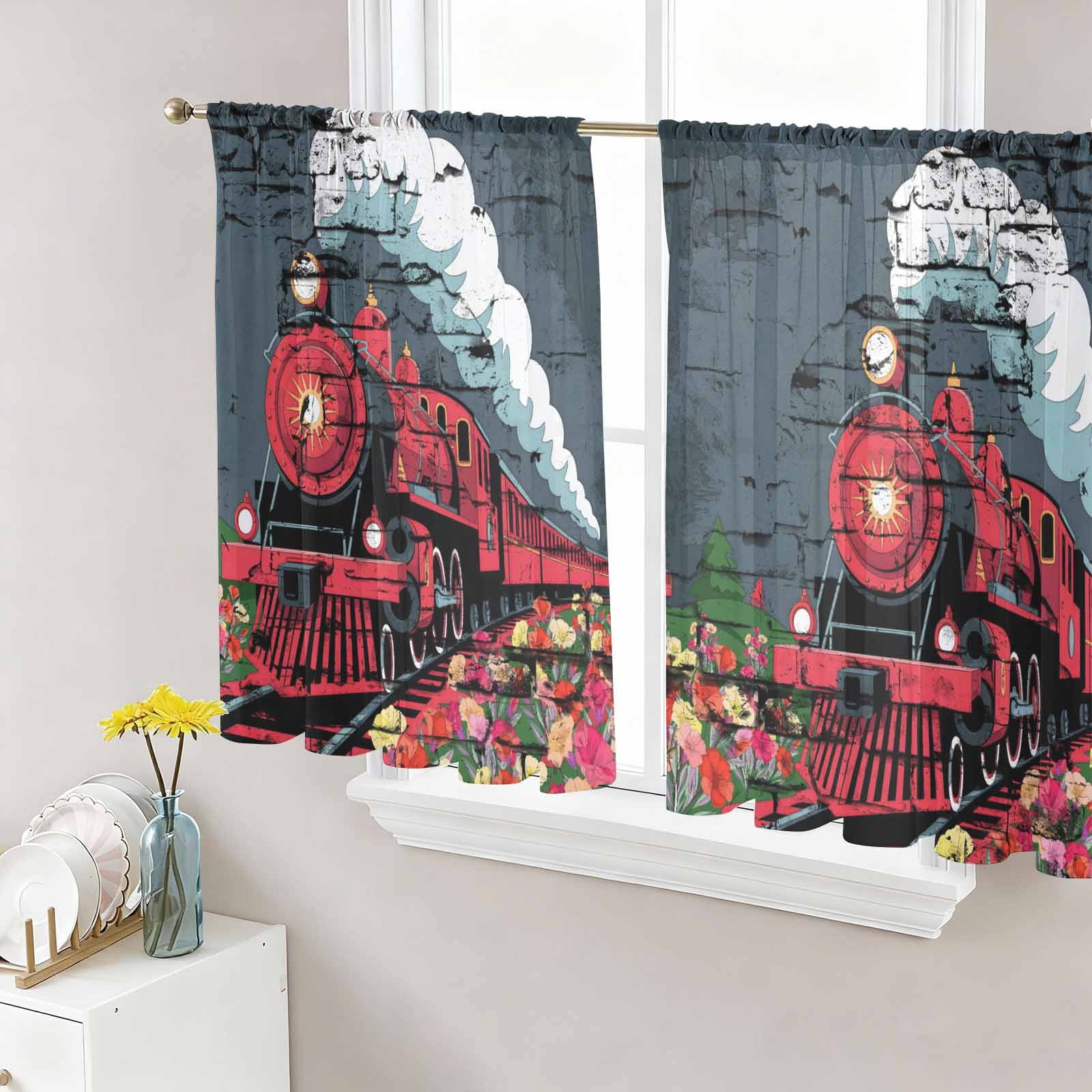 Abstract Sheer Curtains for Living Room Bedroom, Red Trains Flower ...