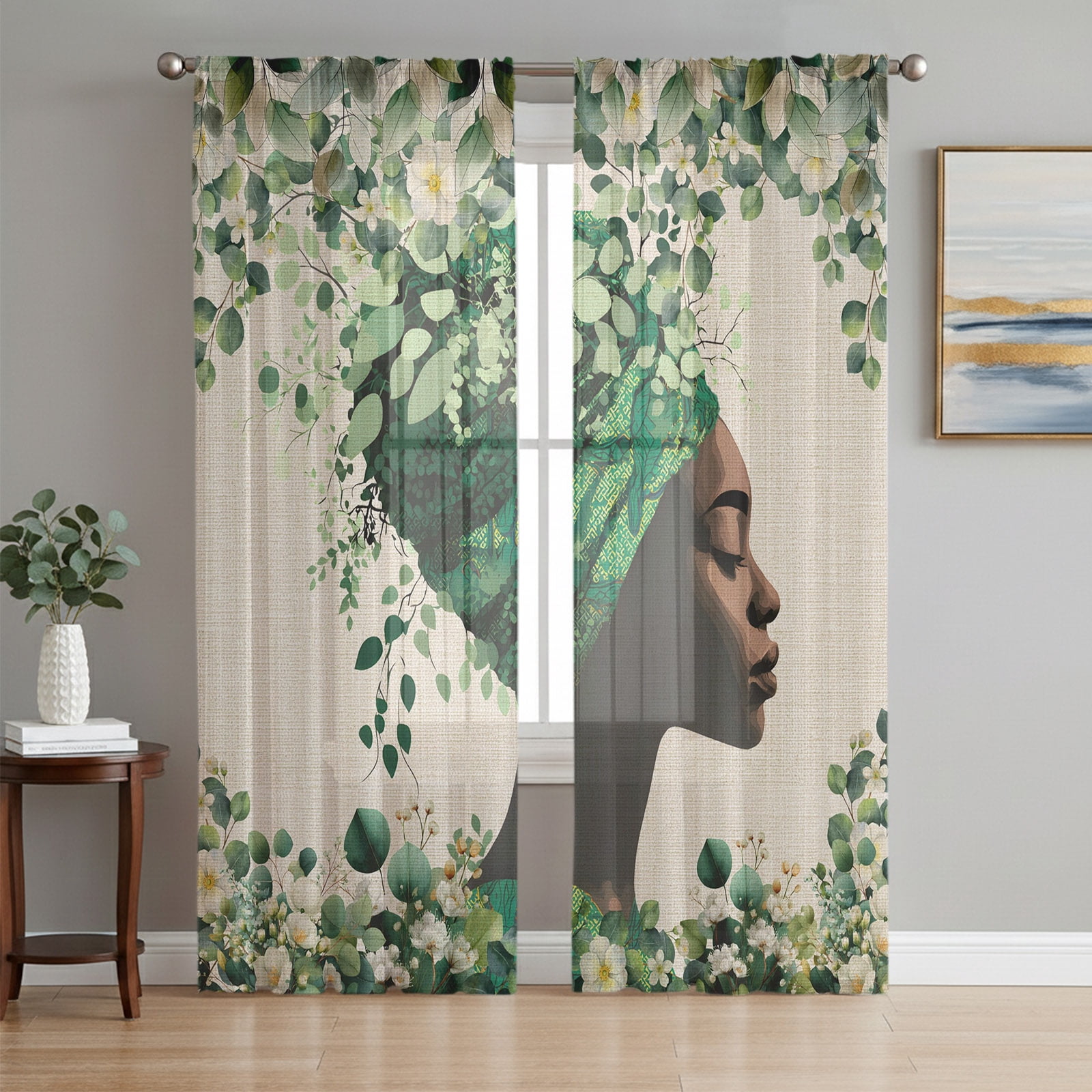Abstract Sheer Curtains for Living Room Bedroom, Women with Head ...