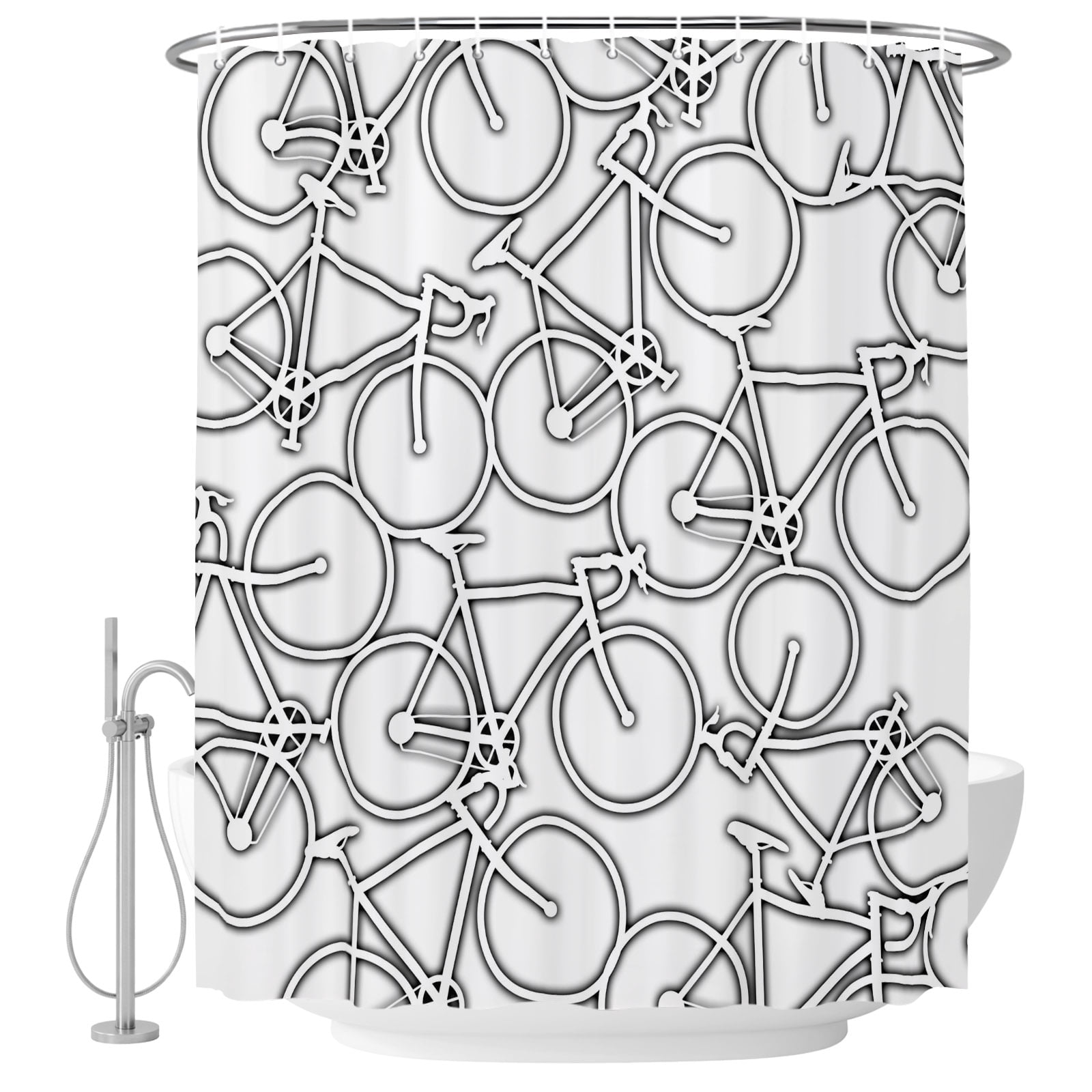 Abstract Shower Curtain for Bathroom, Black Bicycles Line Texture ...