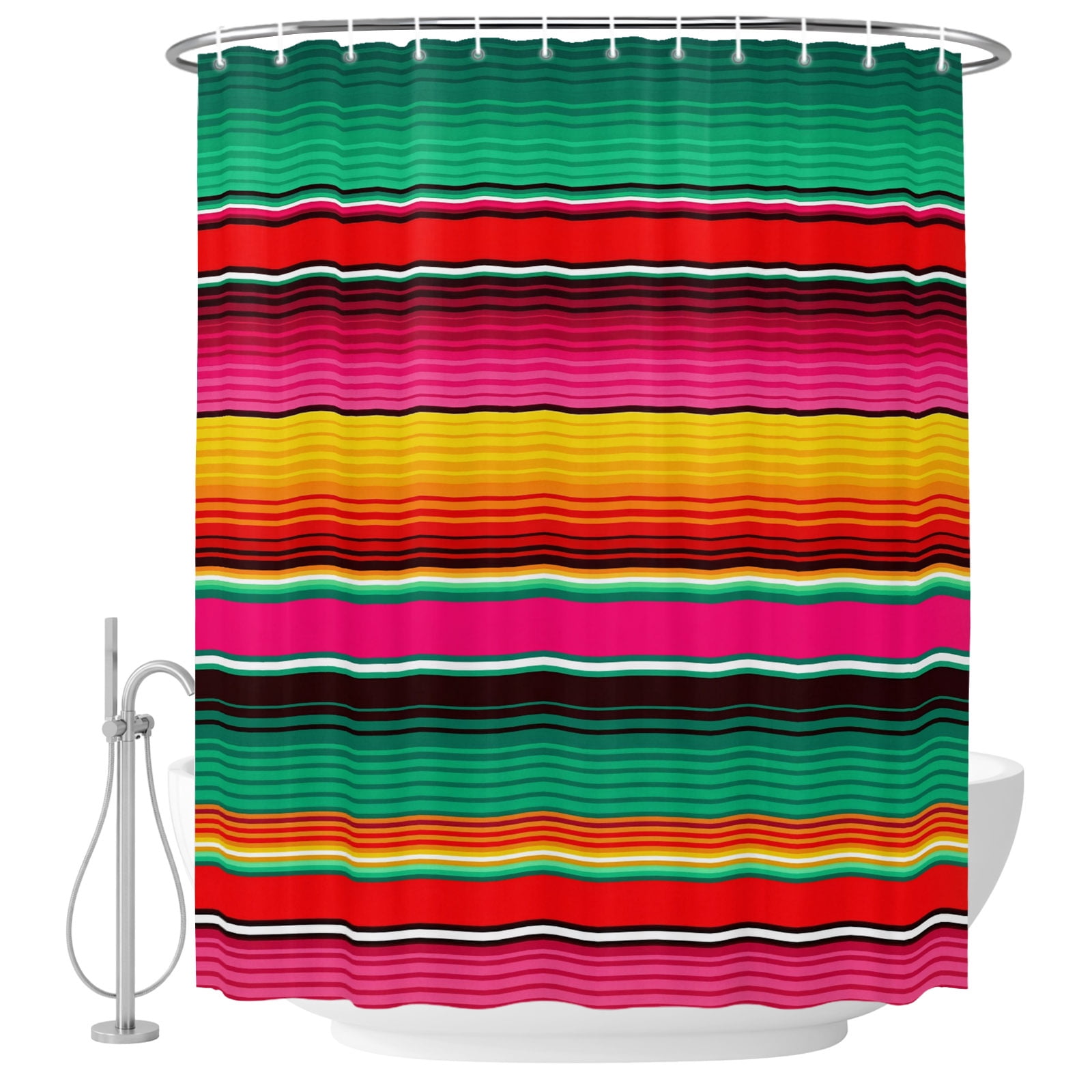 Abstract Shower Curtain for Bathroom, Colorful Mexican Stripe Green Red ...