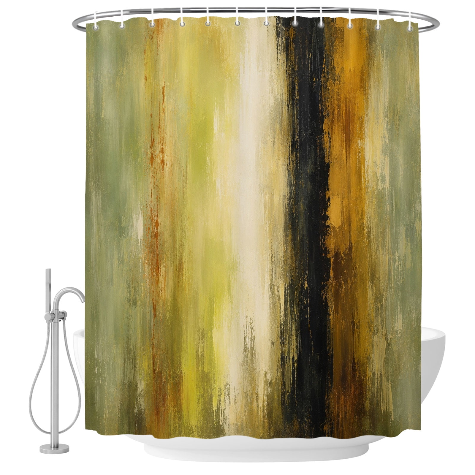 Abstract Shower Curtain for Bathroom, Olive Green Amber Yellow ...