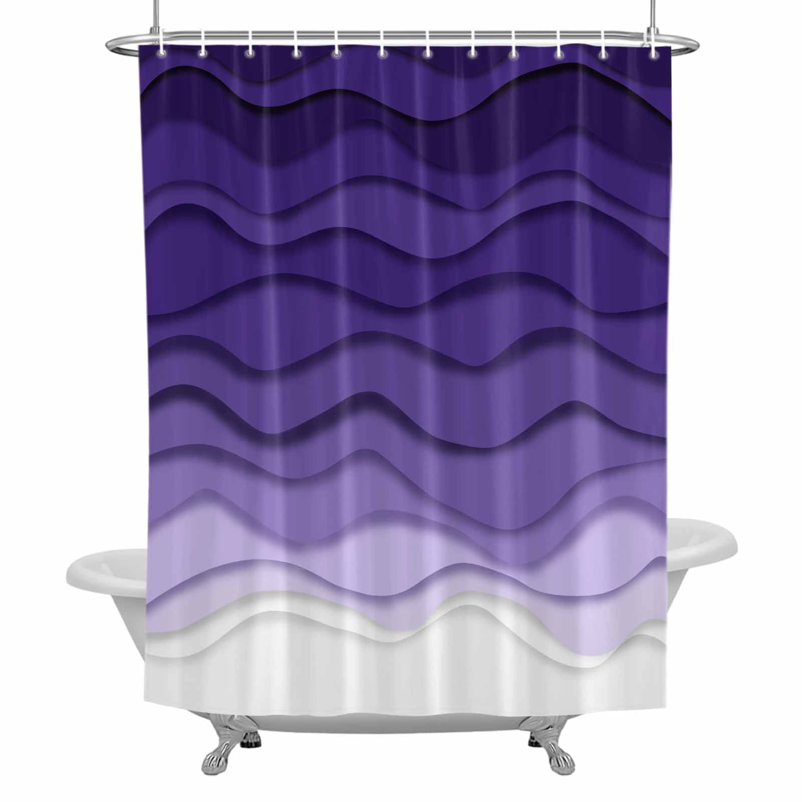 Abstract Shower Curtain for Bathroom, Purple Gradient Ocean Waves Sandy ...