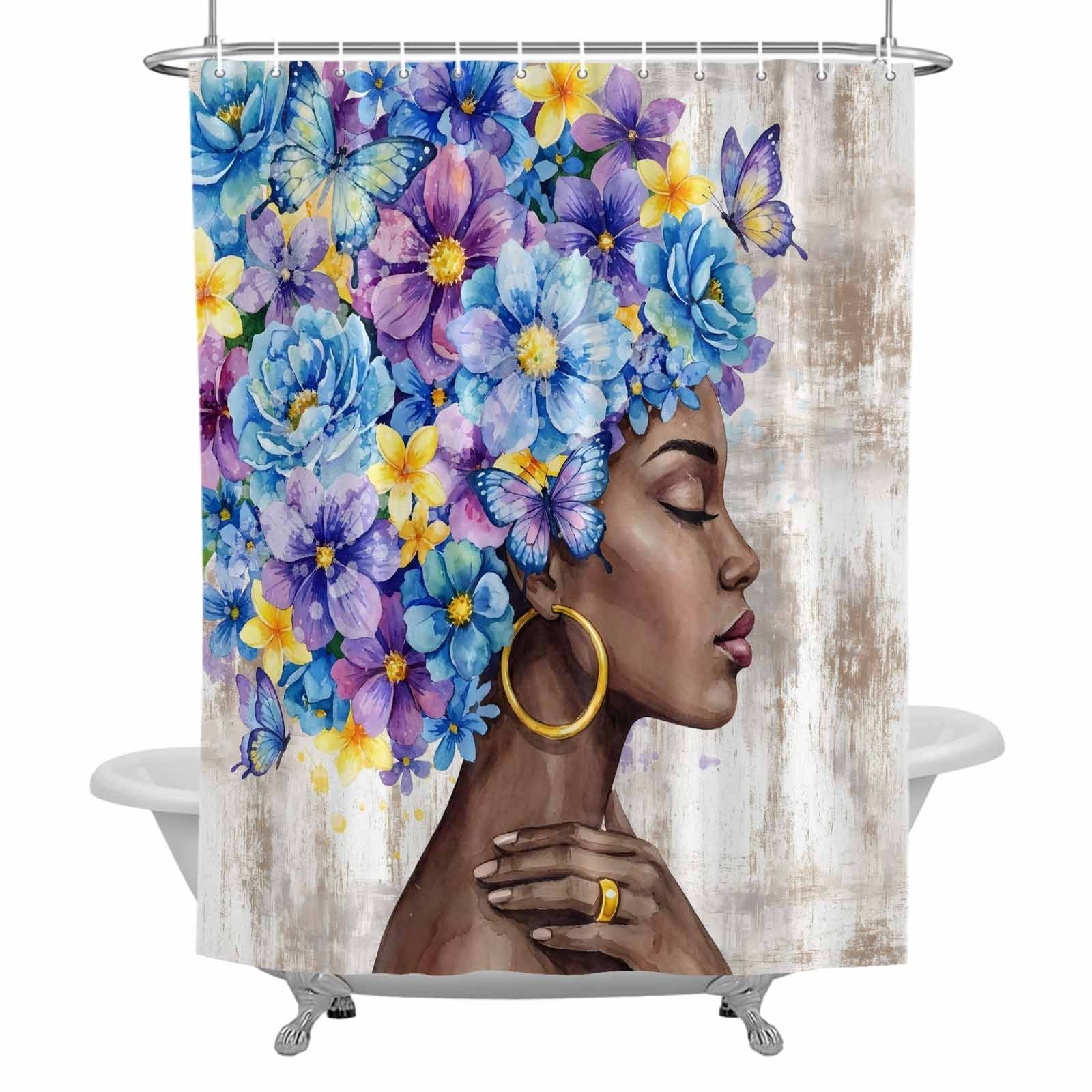Abstract Shower Curtain for Bathroom, Retro African-American Women Blue ...