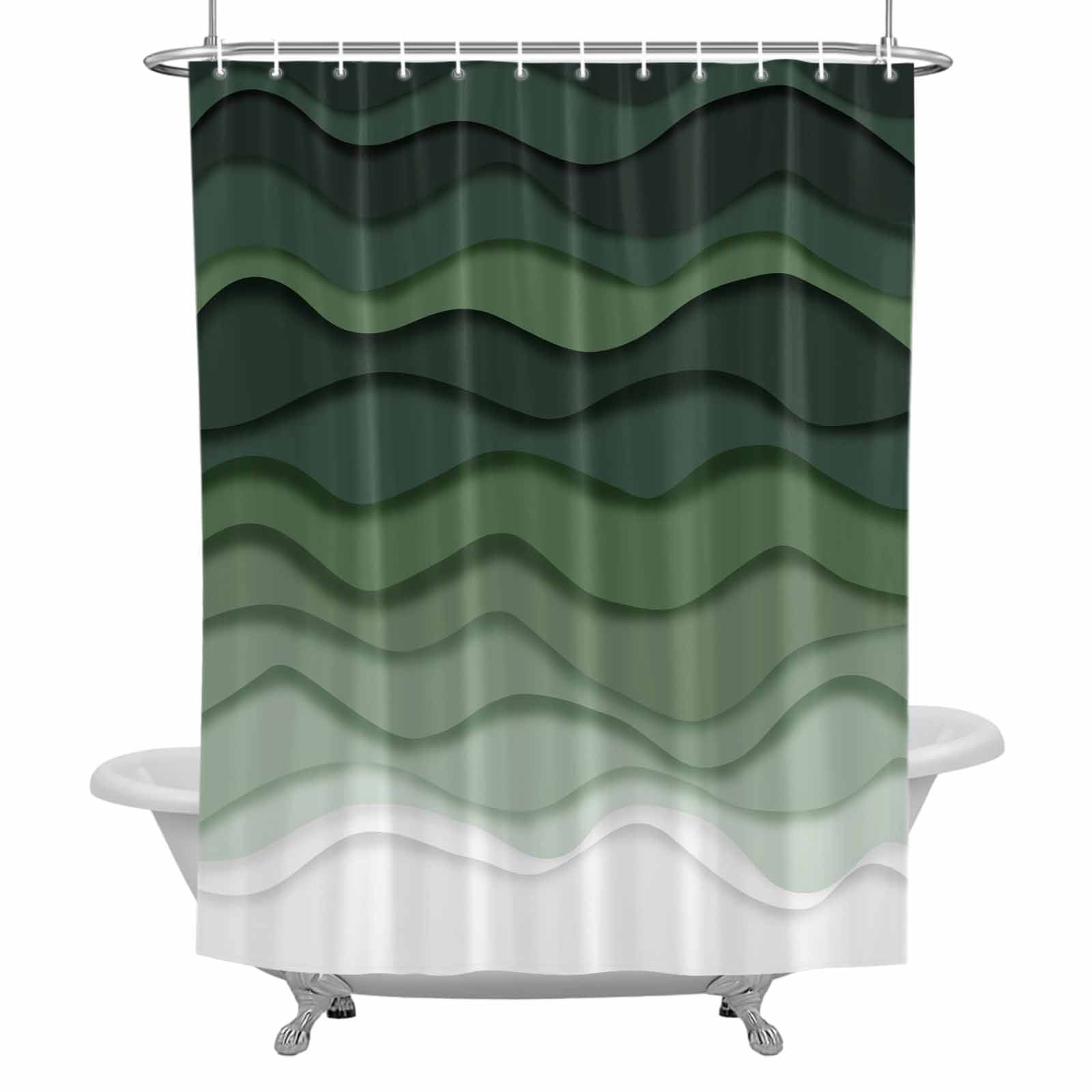 Abstract Shower Curtain for Bathroom, Sage Green Gradient Ocean Waves ...