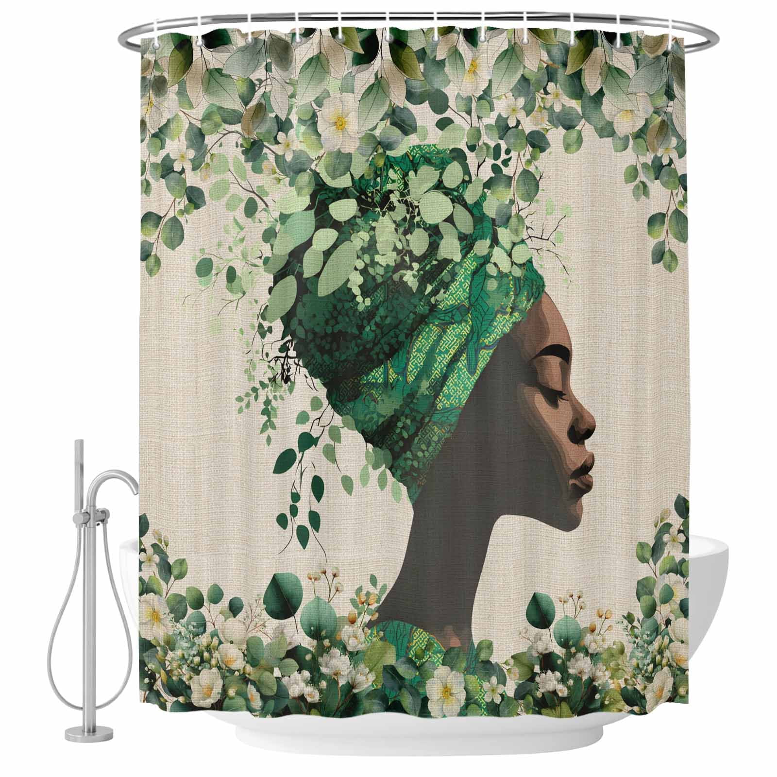 Abstract Shower Curtain for Bathroom, Women with Head Scarves Green ...