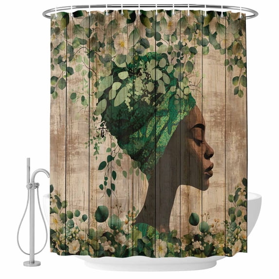Abstract Shower Curtain for Bathroom, Women with Head Scarves Green ...