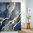 Abstract Shower Curtain, Blue Ink Gold Foiling Ocean Waves Luxury ...