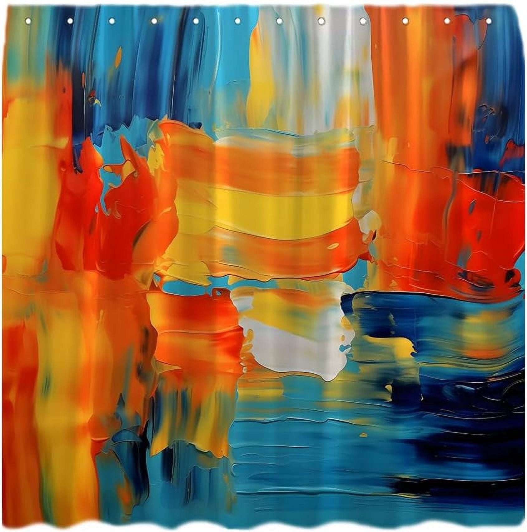 Abstract Shower Curtain Blue Orange Oil Painting Watercolor Grunge ...