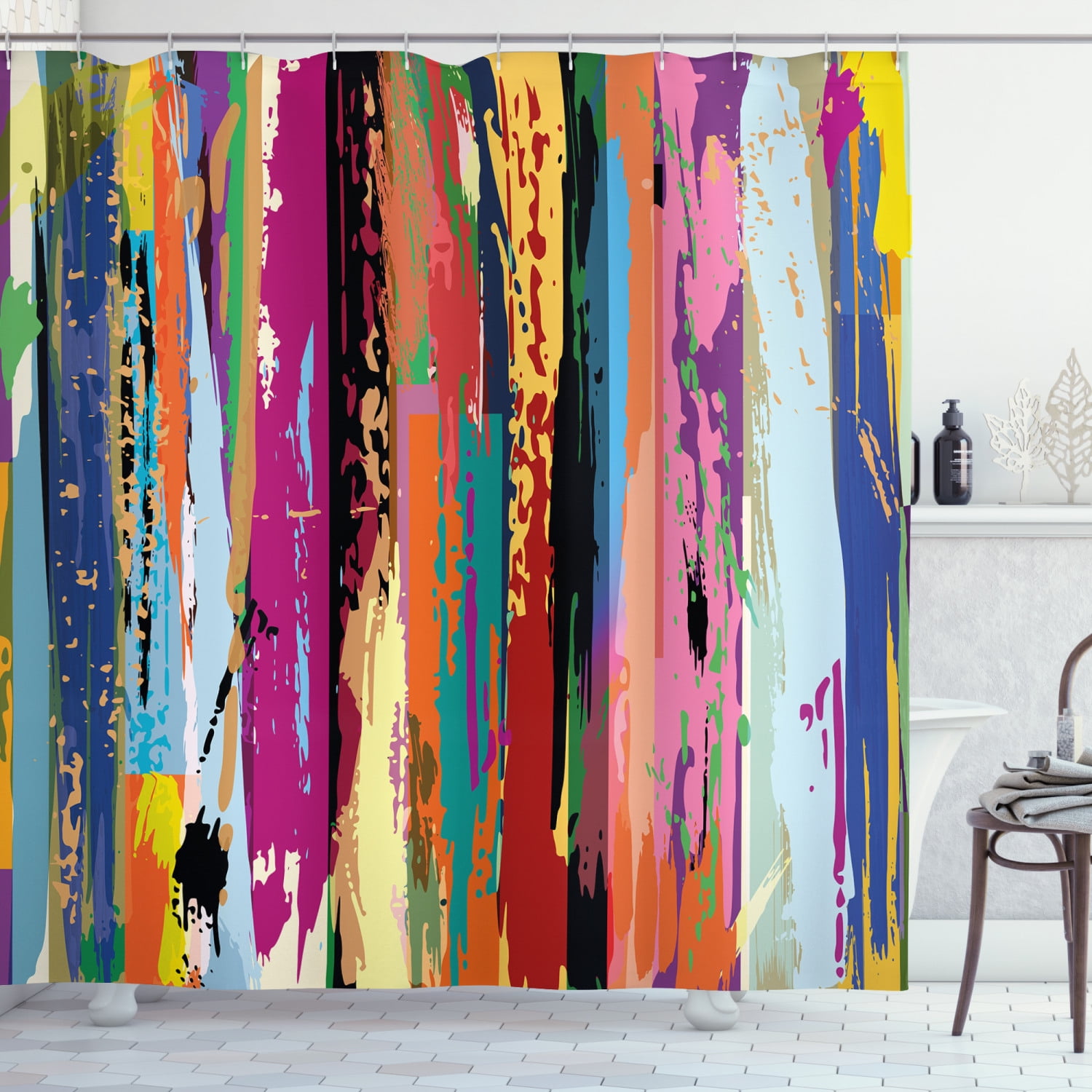 Abstract Shower Curtain, Multicolored Expressionist Work of Art Vibrant ...