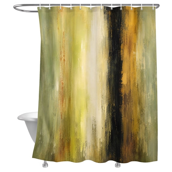 Abstract Shower Curtain, Olive Green Amber Yellow Splattered Paint ...