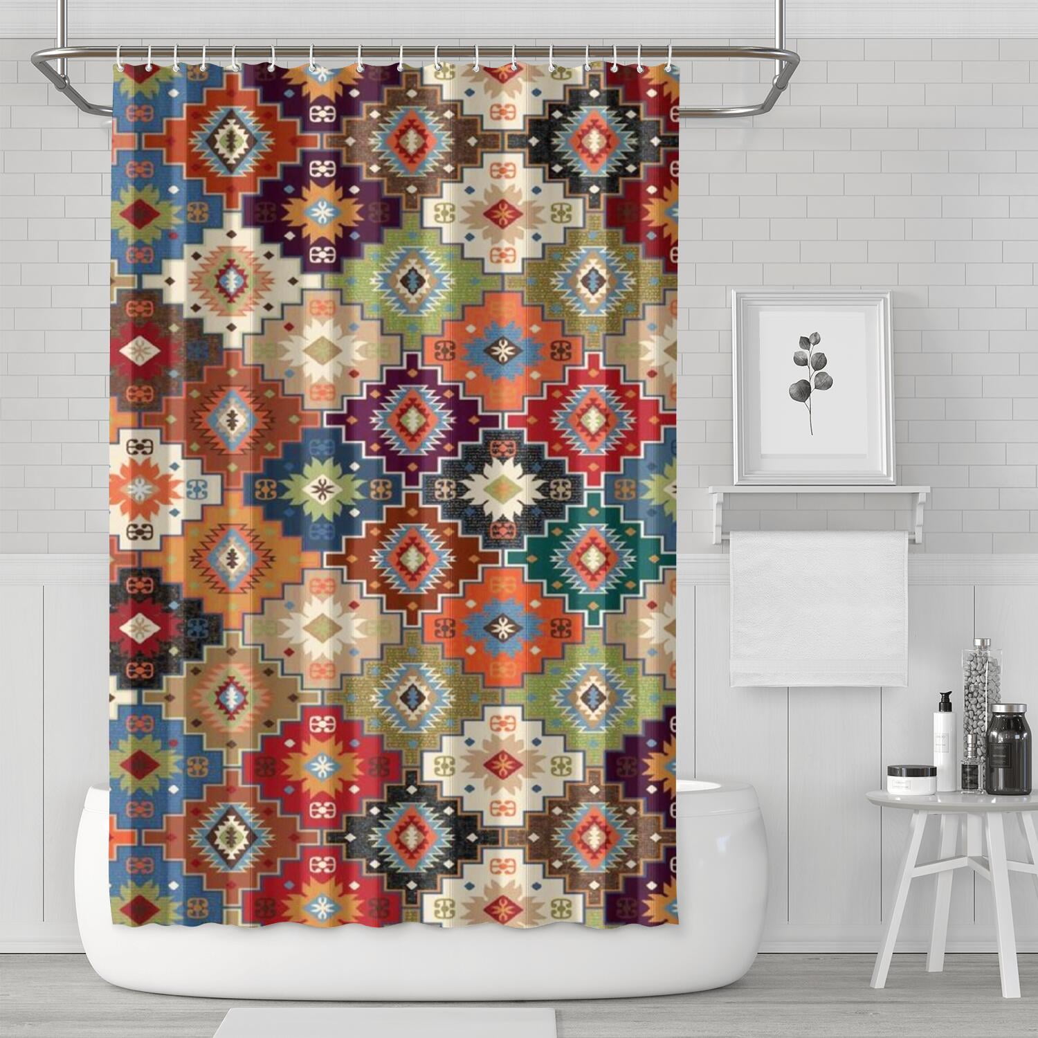 Abstract Shower Curtain, Symmetrical Rustic Style Waterproof Bathroom ...