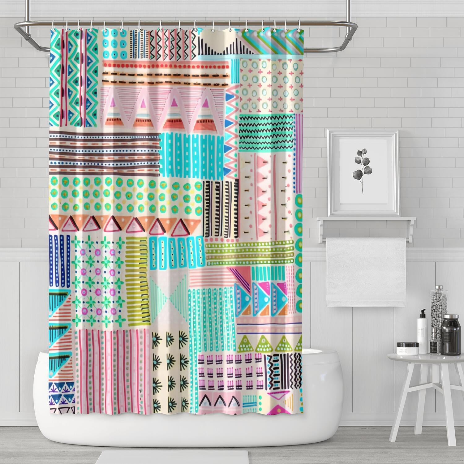 Abstract Shower Curtain, Symmetrical Rustic Style Waterproof Bathroom ...