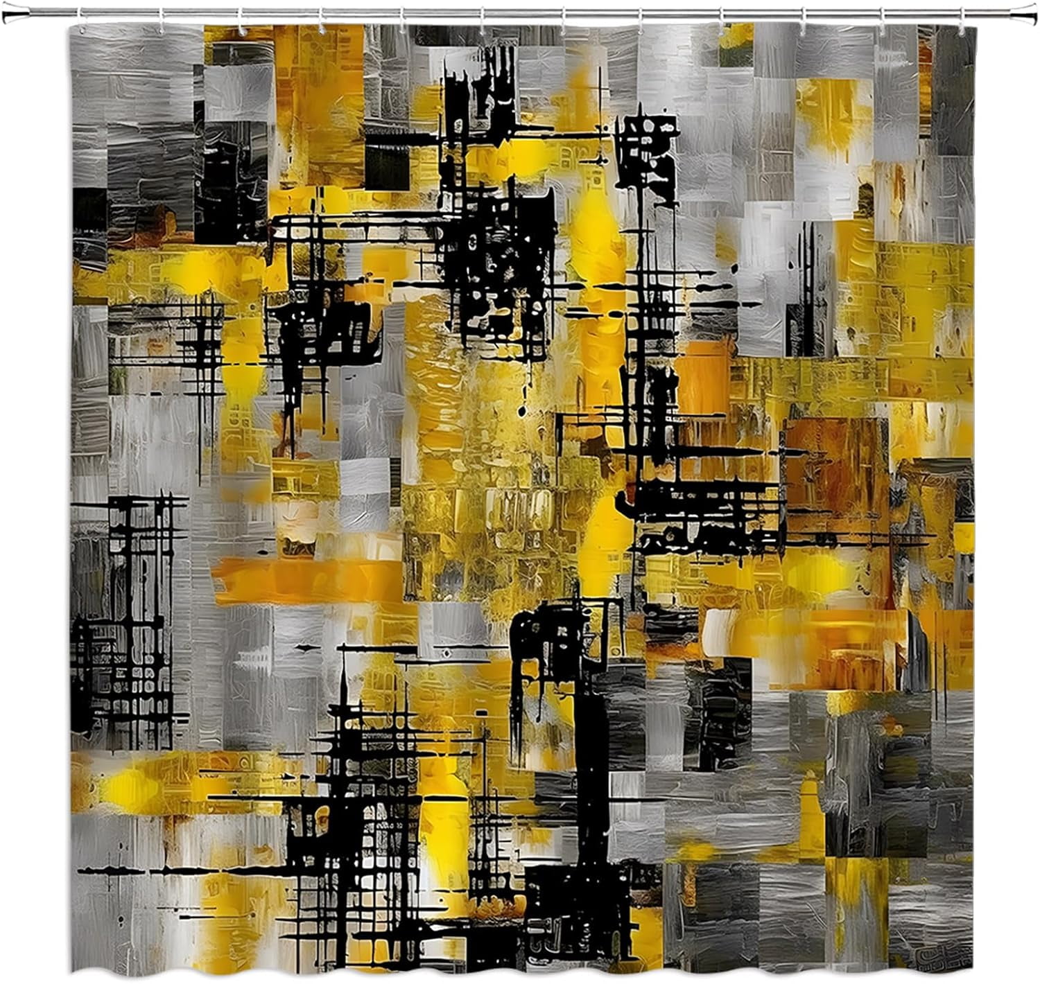 Abstract Shower Curtain Yellow Black Ombre Brush Stroke Striped Modern ...