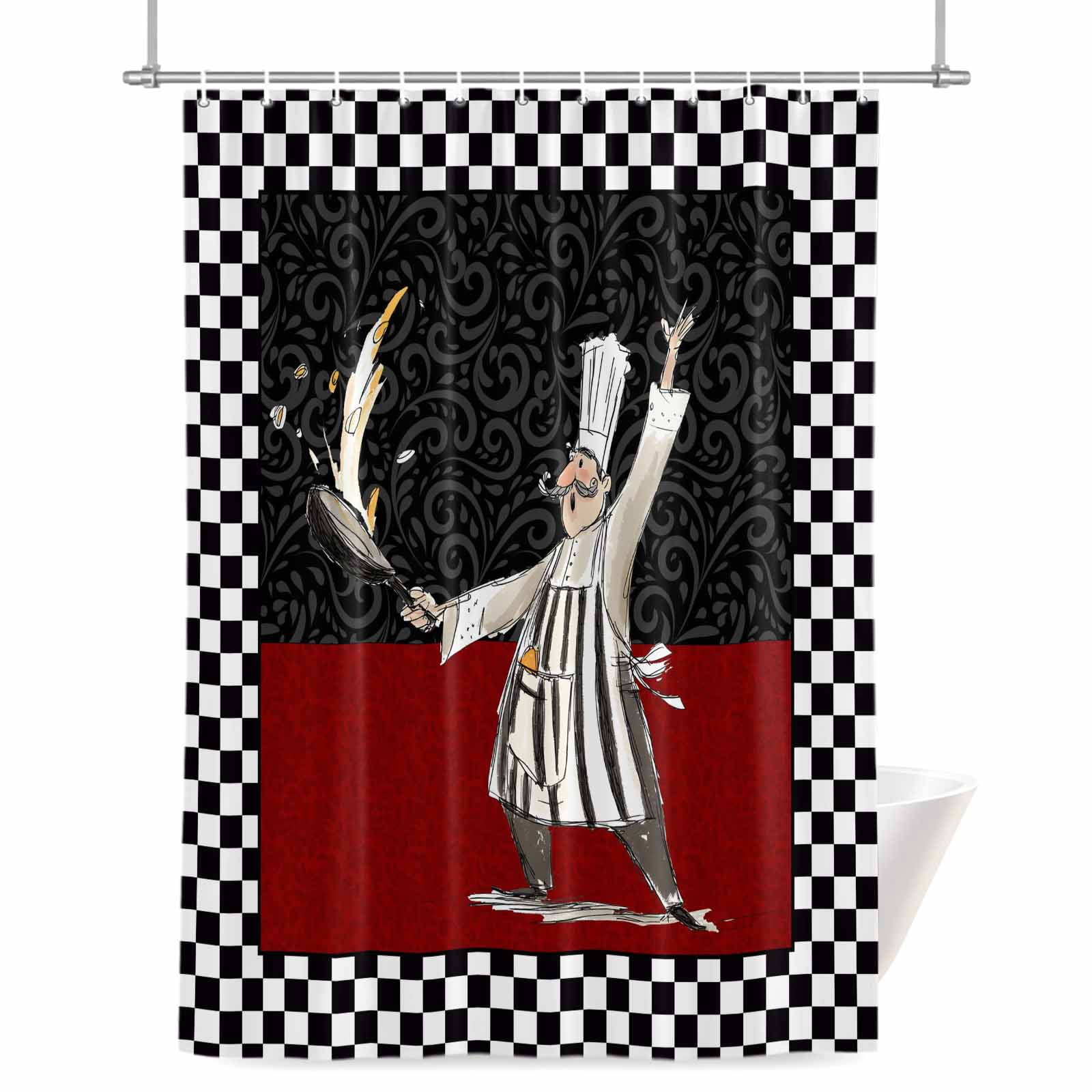 Abstract Shower Curtains for Bathroom, Cartoon Style Chef White Black ...