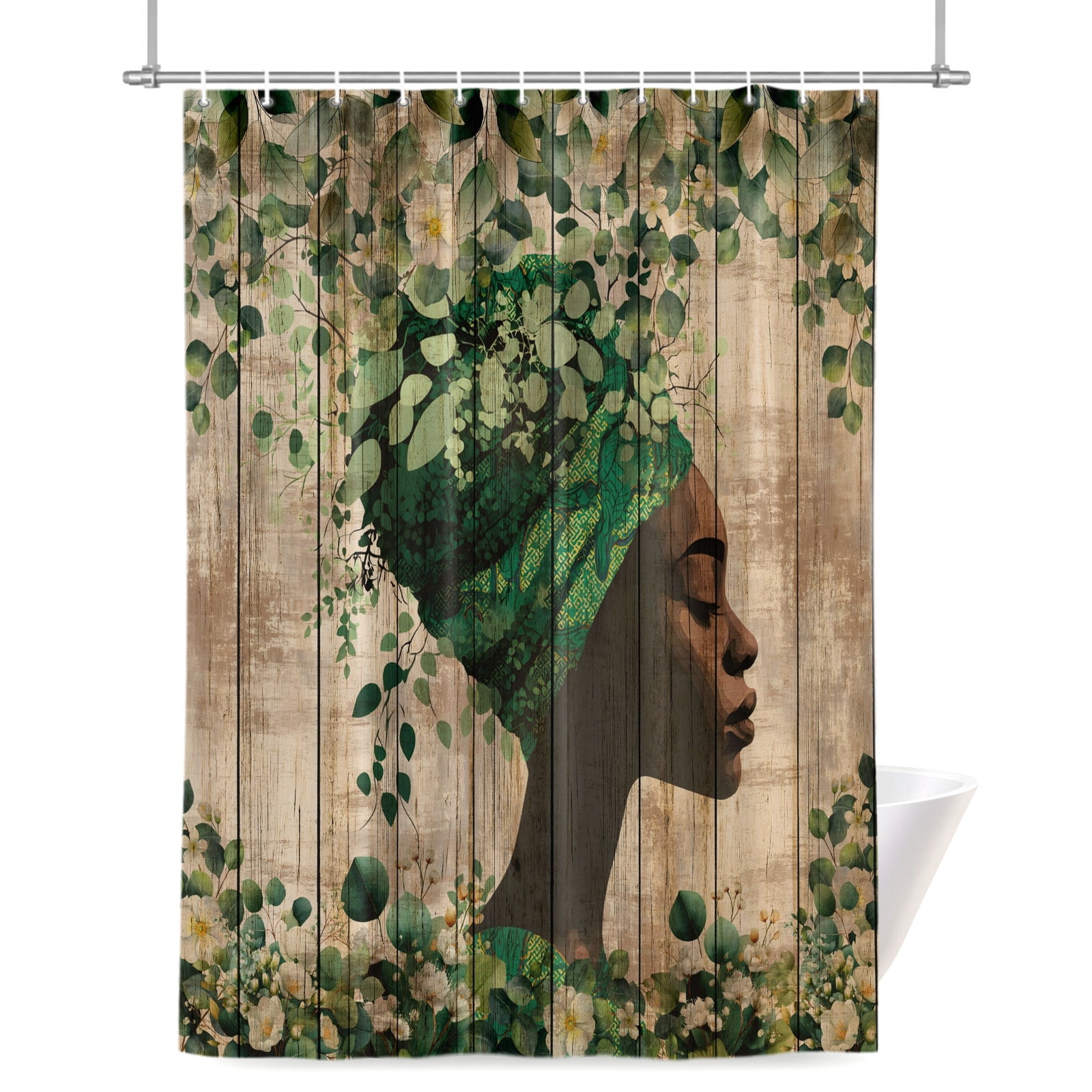 Abstract Shower Curtains for Bathroom, Women with Head Scarves Green ...