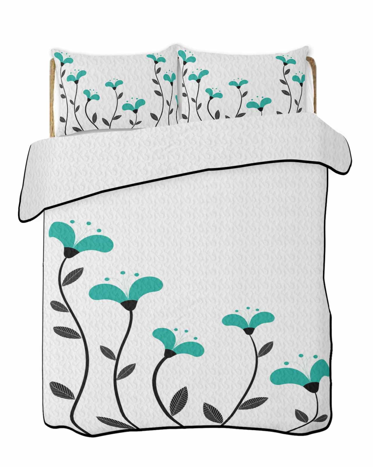 Abstract Simple Floral 3 Pieces Quilt Set, 1 Quilt with 2 Shams, Teal ...