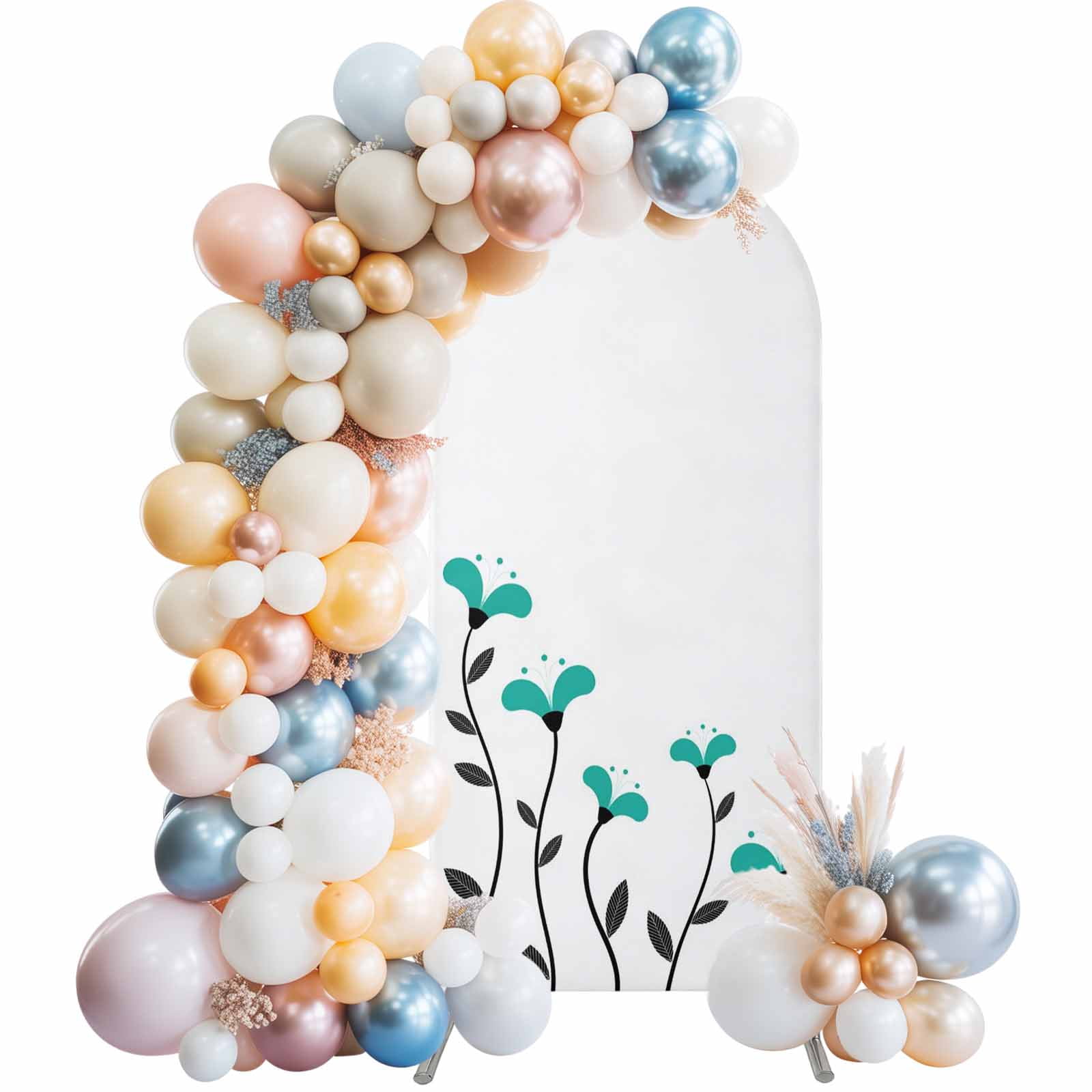 Abstract Simple Floral Arch Backdrop Cover 5 FT Teal Green Black Lines ...