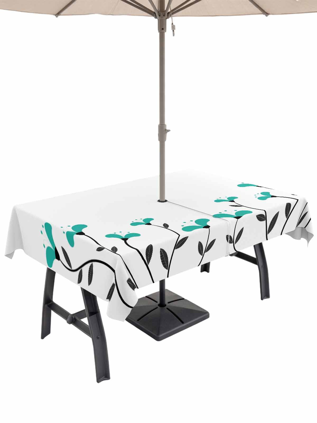 Abstract Simple Floral Rectangle Outdoor Tablecloth with Umbrella Hole ...