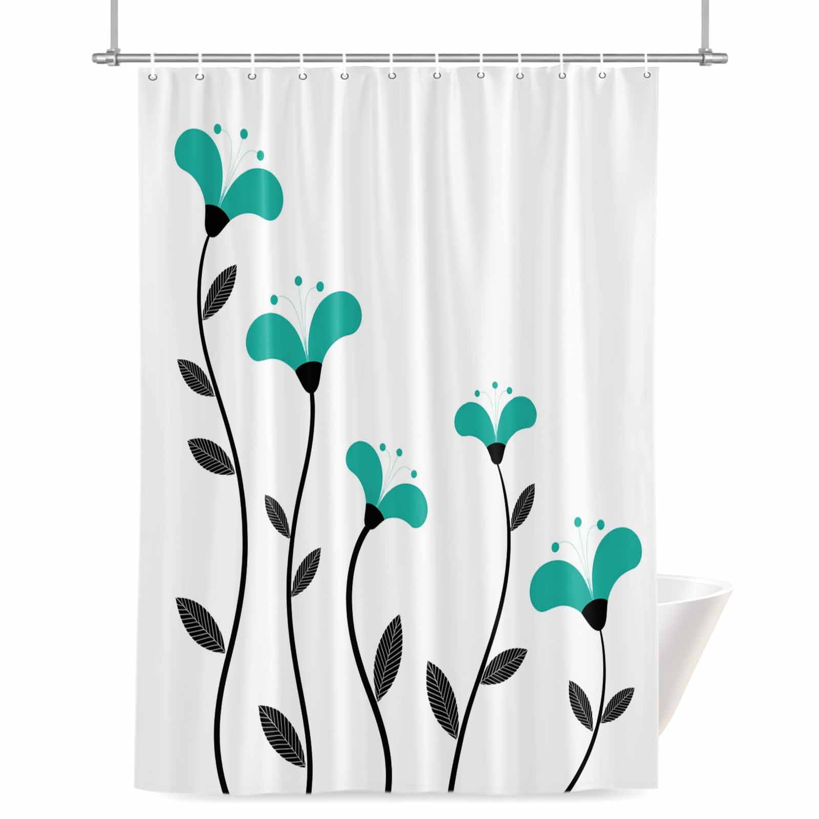 Abstract Simple Floral Shower Curtains for Bathroom, Teal Green Black ...