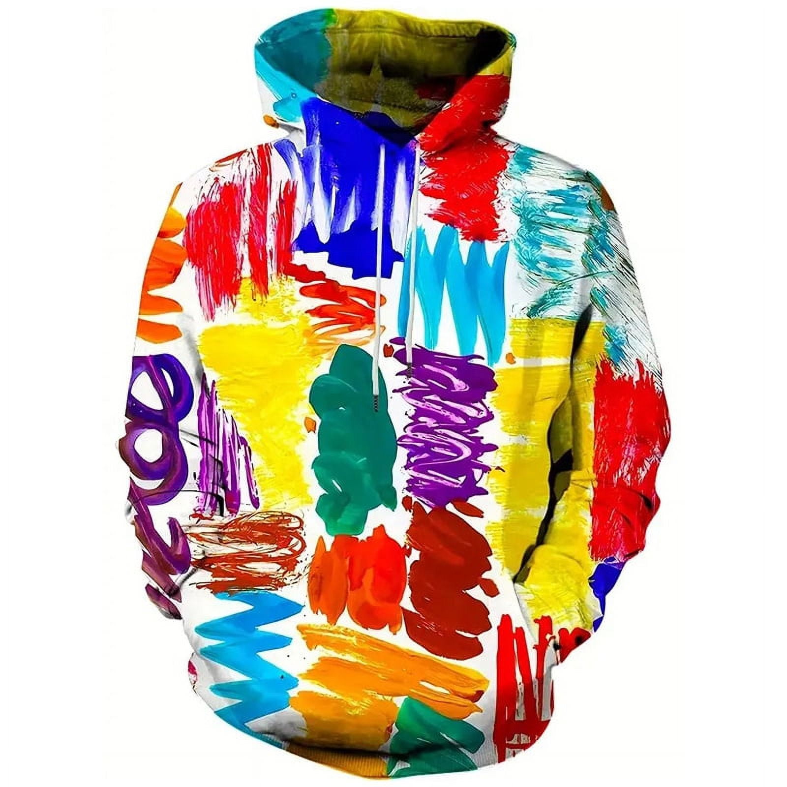 Abstract Simple Paint Hoodie 3D Print Graffiti Hooded Pullover Men New ...