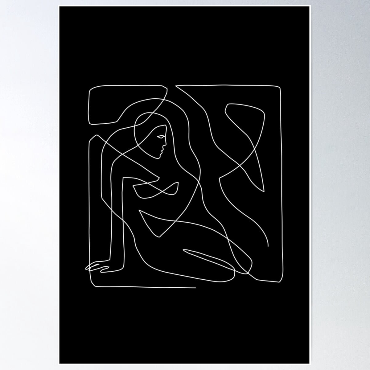 Abstract Sitting Woman Figure - One Line Art Black And White Poster ...