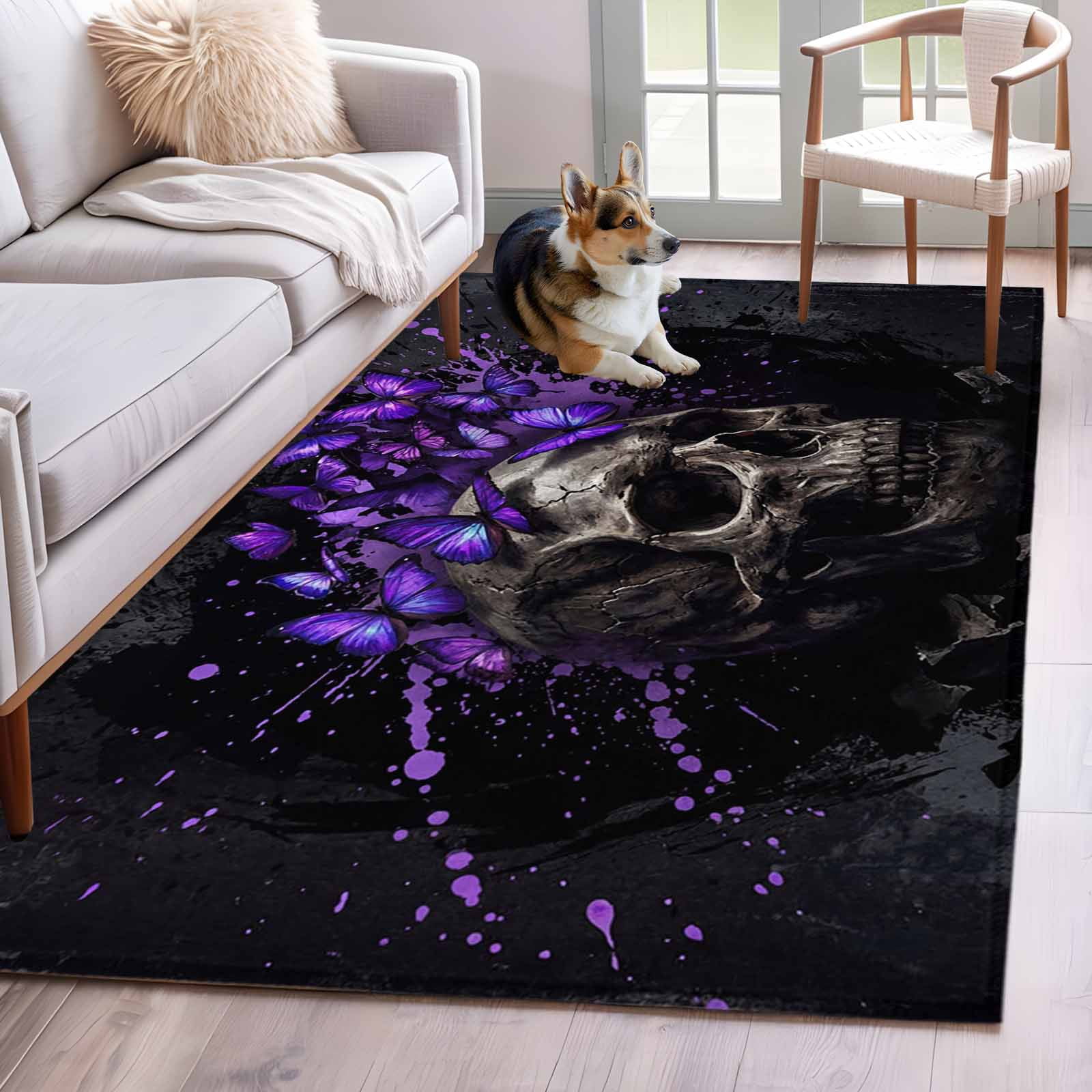 Abstract Skull 4x6 Area Rugs for Living Room, Night Mysterious Purple ...