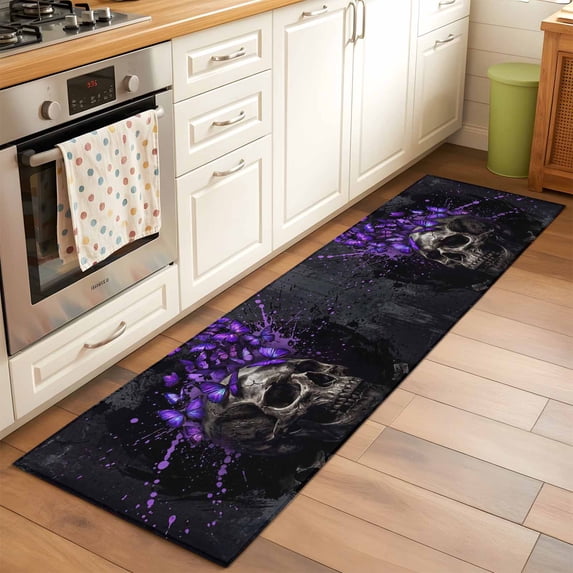 Abstract Skull Hallway Washable Runner Rug 2x6 Night Mysterious Purple ...